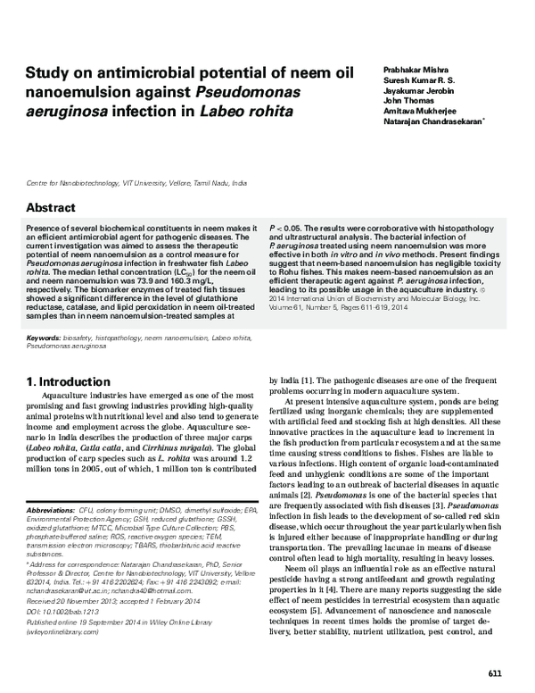 (PDF) Study on antimicrobial potential of neem oil nanoemulsion againstPseudomonas ...