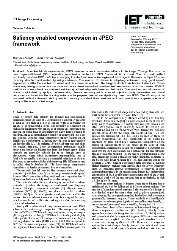 (PDF) Saliency enabled compression in JPEG framework