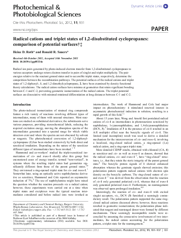 (PDF) Radical cations and triplet states of 1,2-disubstituted ...