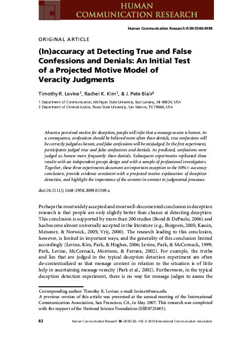 (PDF) (In)accuracy at Detecting True and False Confessions and Denials ...