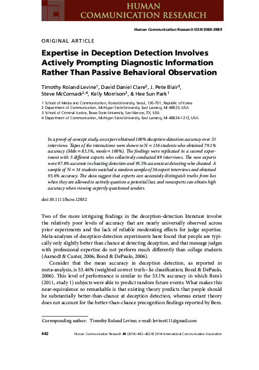 (PDF) Expertise in Deception Detection Involves Actively Prompting ...