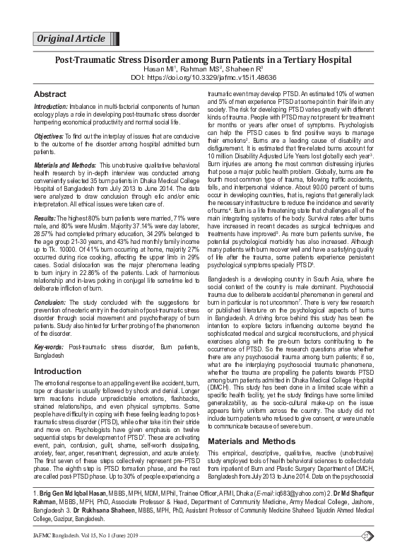 (PDF) Post-Traumatic Stress Disorder among Burn Patients in a Tertiary ...