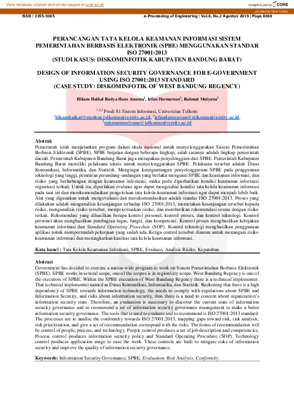 (PDF) Perancangan Tata Kelola Keamanan Informasi Sistem Pemerintahan Berbasis Elektronik ...