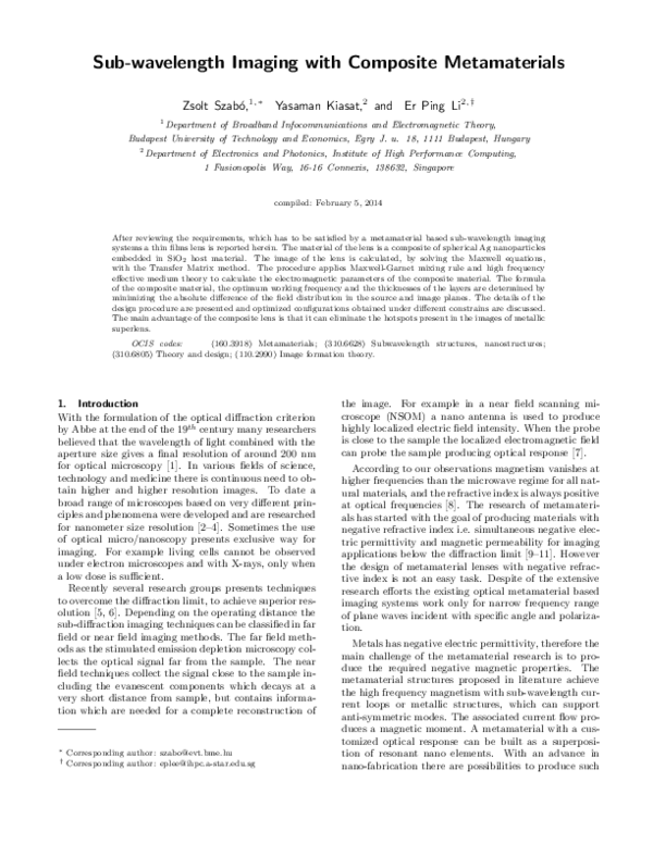 (PDF) Subwavelength imaging with composite metamaterials