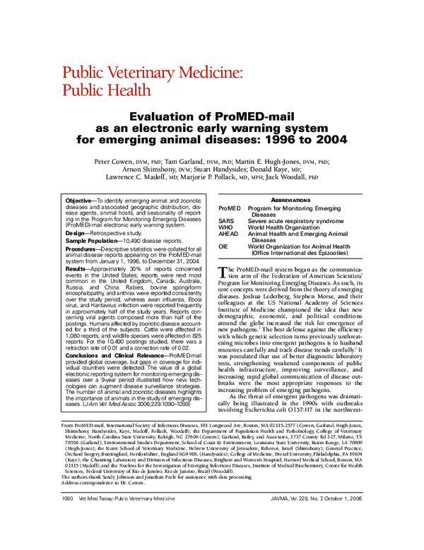 (PDF) Evaluation of ProMED-mail as an electronic early warning system ...