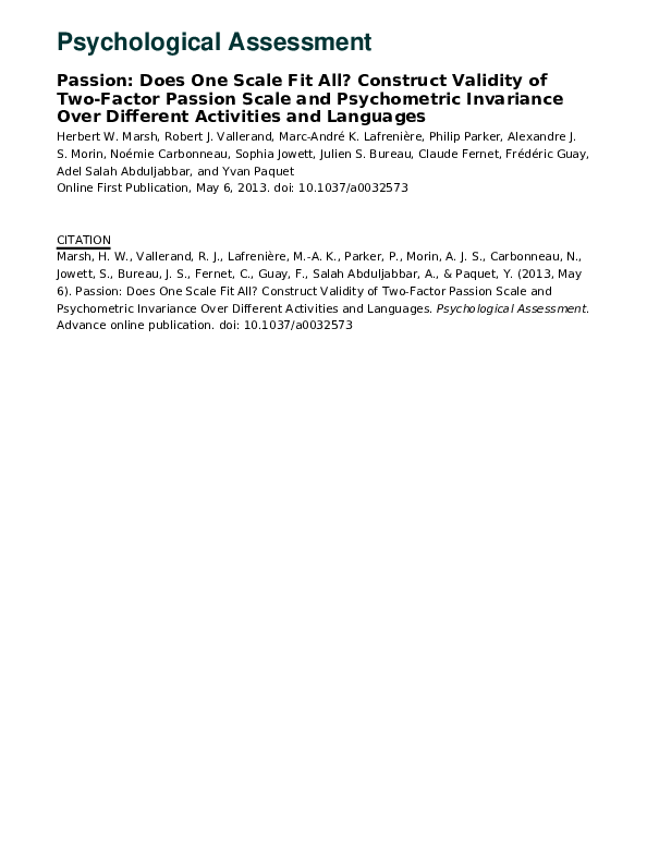 (PDF) Passion: Does one scale fit all? Construct validity of two-factor ...