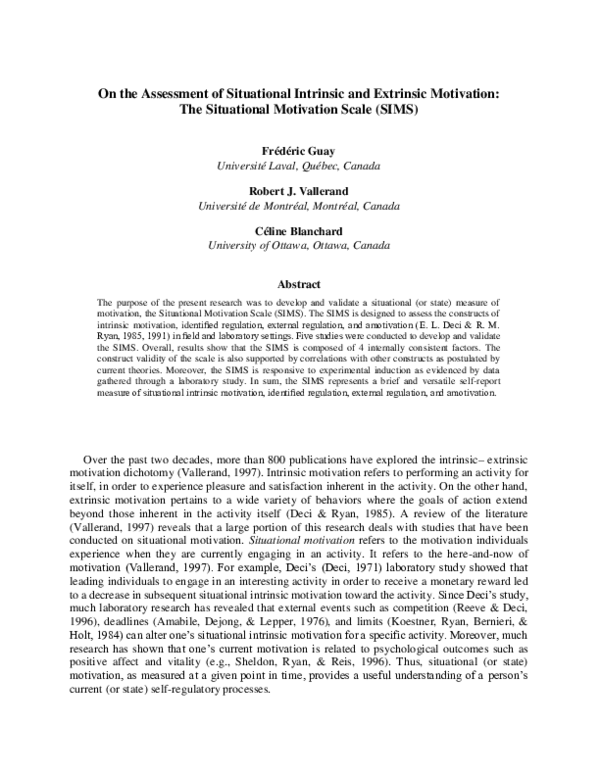 (PDF) On the Assessment of Situational Intrinsic and Extrinsic Motivation: The Situational ...