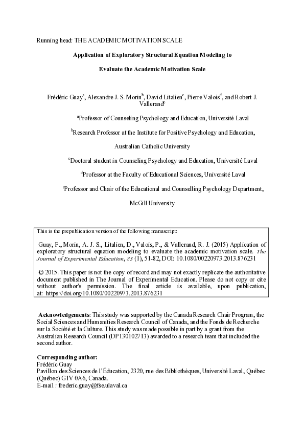 Pdf Application Of Exploratory Structural Equation Modeling To Evaluate The Academic