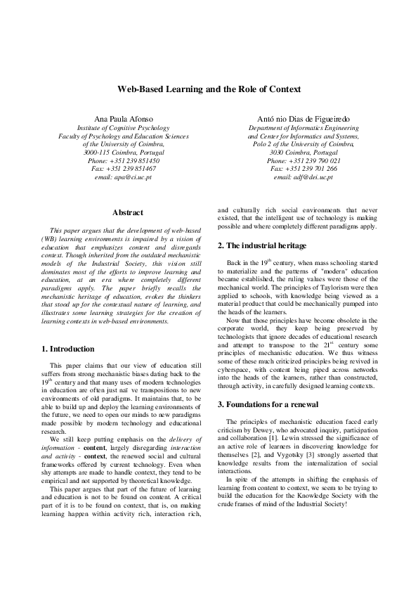 (PDF) Web-based learning and the role of context