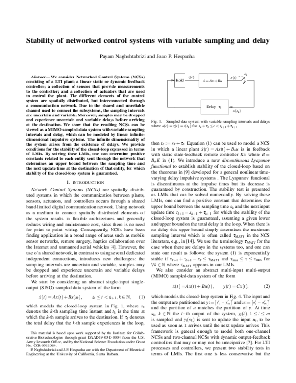(PDF) Stability of networked control systems with variable sampling and delay