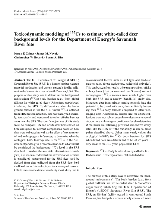 (PDF) Toxicodynamic modeling of 137 Cs to estimate white-tailed deer ...