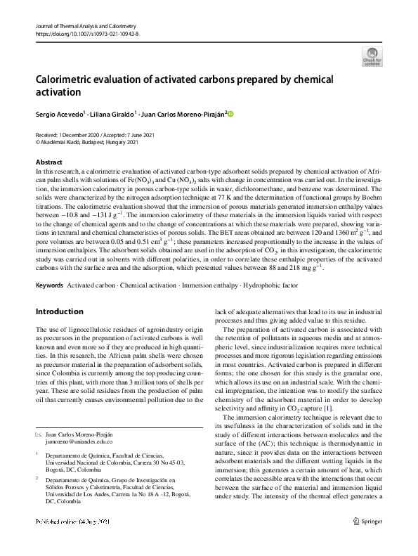 (PDF) Calorimetric evaluation of activated carbons prepared by chemical activation