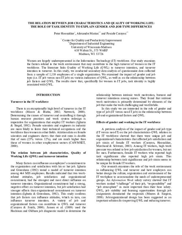 (PDF) The relation between job characteristics and quality of working ...
