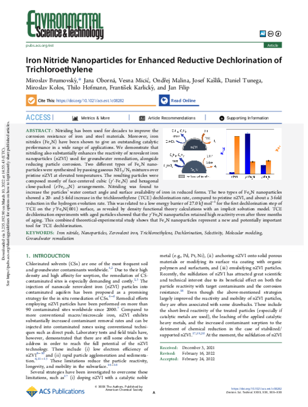 Pdf Iron Nitride Nanoparticles For Enhanced Reductive Dechlorination Of Trichloroethylene