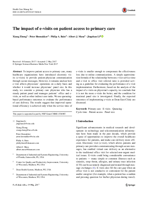 (PDF) The impact of e-visits on patient access to primary care