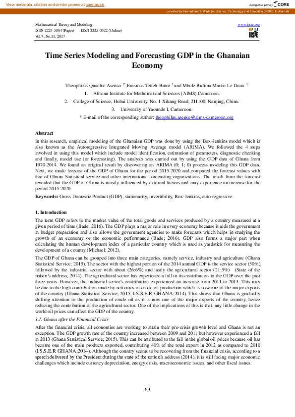(PDF) Time Series Modeling and Forecasting GDP in the Ghanaian Economy