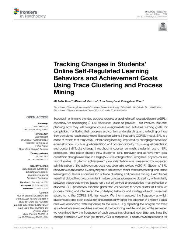(PDF) Tracking Changes in Students’ Online Self-Regulated Learning Behaviors and Achievement ...