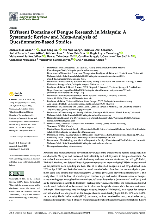 (PDF) Different Domains of Dengue Research in Malaysia: A Systematic Review and Meta-Analysis of ...