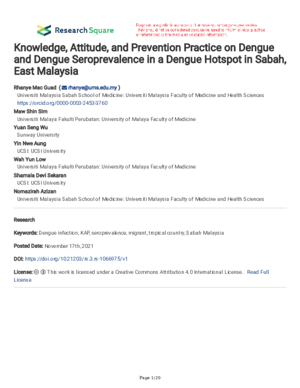(PDF) Knowledge, Attitude, and Prevention Practice on Dengue and Dengue ...