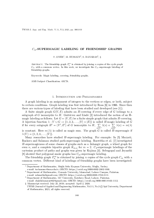(PDF) Cm-supermagic labeling of friendship graphs