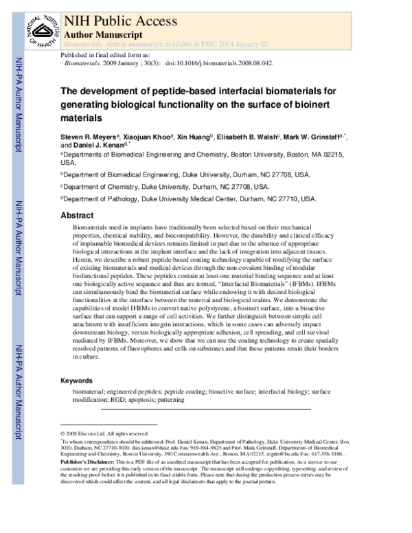 (PDF) The development of peptide-based interfacial biomaterials for generating biological ...