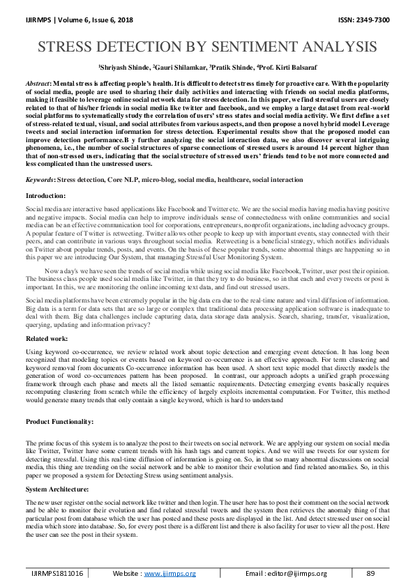 (PDF) Stress Detection by Sentiment Analysis