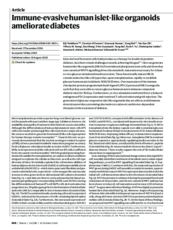 (PDF) Immune-evasive human islet-like organoids ameliorate diabetes