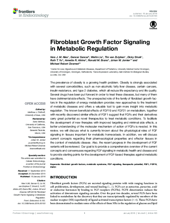 (PDF) Fibroblast Growth Factor Signaling in Metabolic Regulation