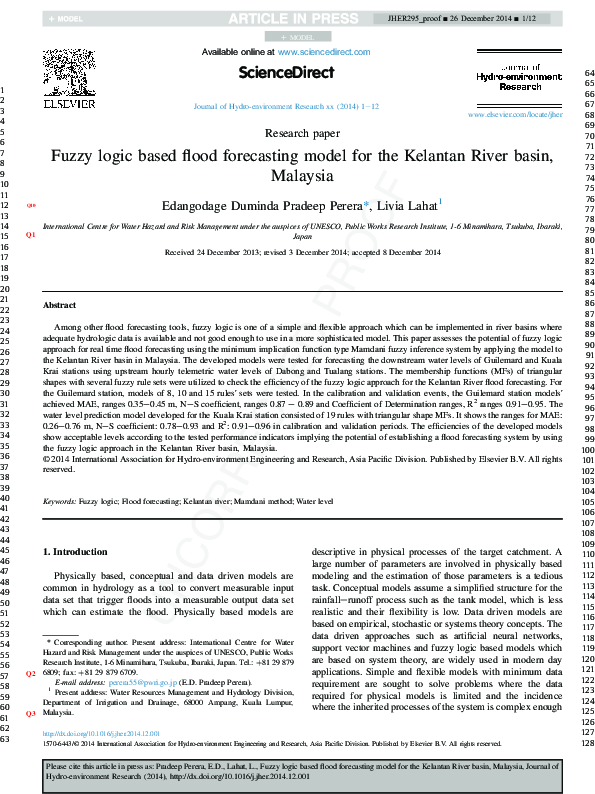 Pdf Fuzzy Logic Based Flood Forecasting Model For The Kelantan River
