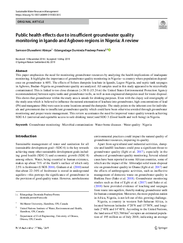 (PDF) Public health effects due to insufficient groundwater quality ...
