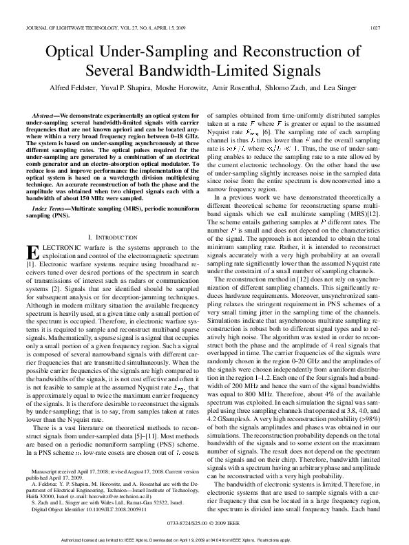 (PDF) Optical Under-Sampling and Reconstruction of Several Bandwidth-Limited Signals