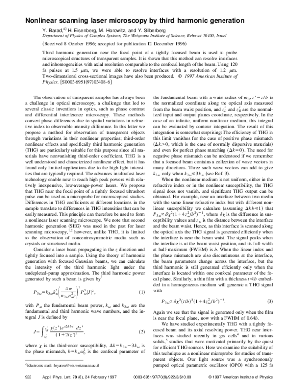 (PDF) Nonlinear scanning laser microscopy by third harmonic generation