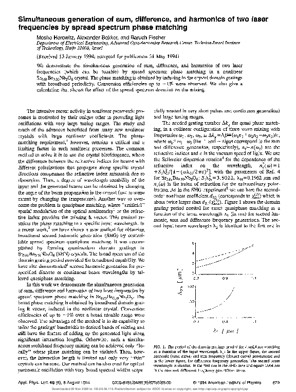(PDF) Simultaneous generation of sum, difference, and harmonics of two ...