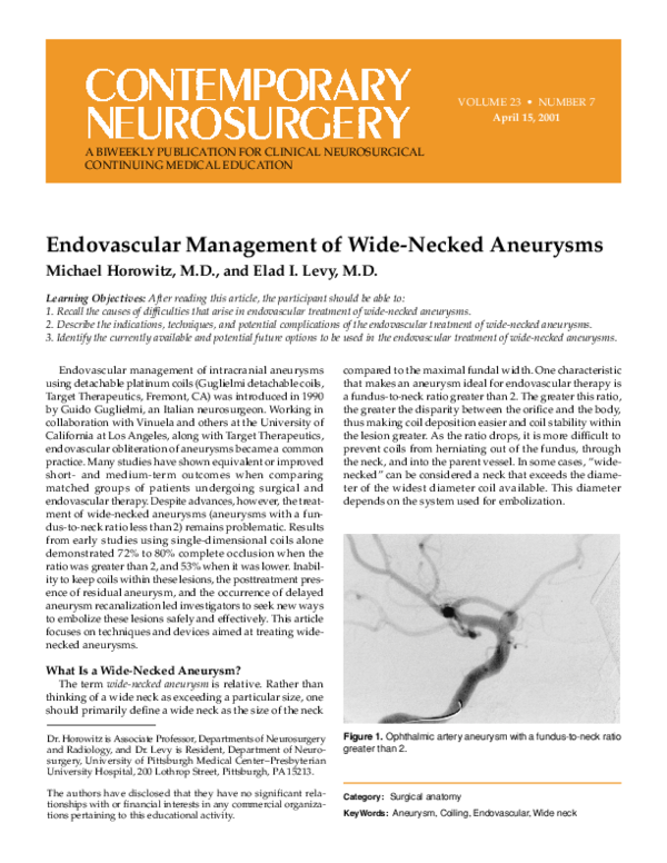 (PDF) Endovascular Management of Wide-Necked Aneurysms