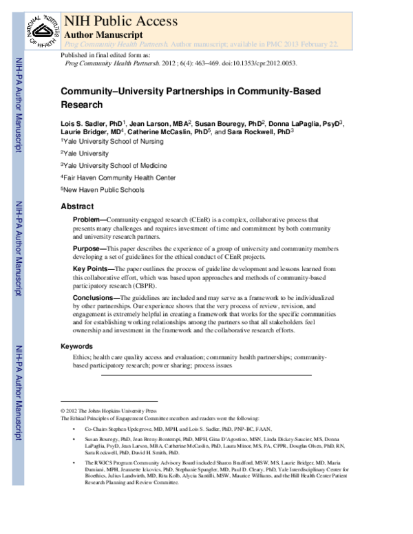 (PDF) Community–University Partnerships in Community-Based Research