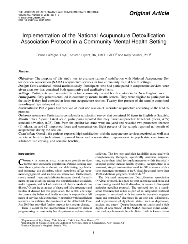 (PDF) Implementation of the National Acupuncture Detoxification ...