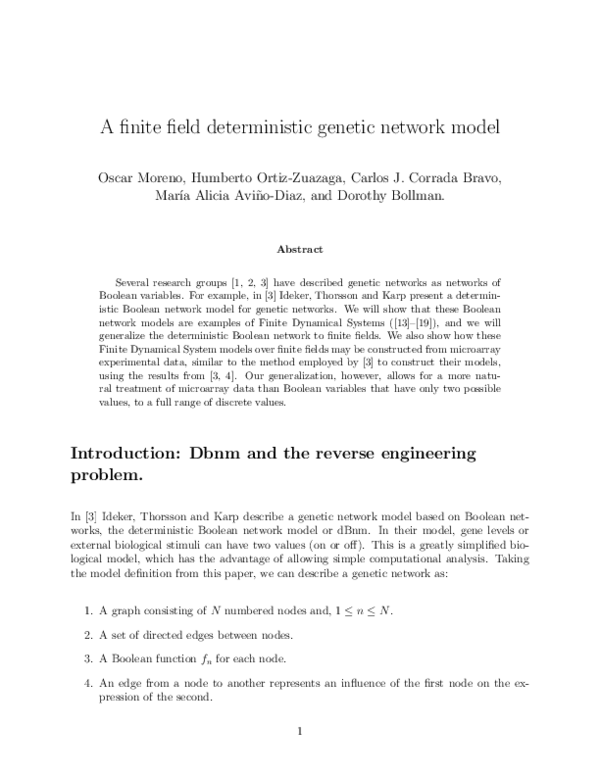 Pdf A Finite Field Deterministic Genetic Network Model