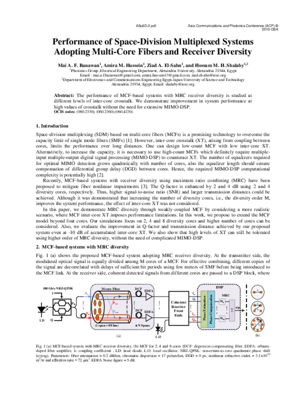 Pdf Performance Of Space Division Multiplexed Systems Adopting Multi