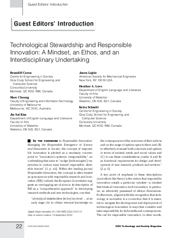 (PDF) Technological Stewardship and Responsible Innovation: A Mindset ...