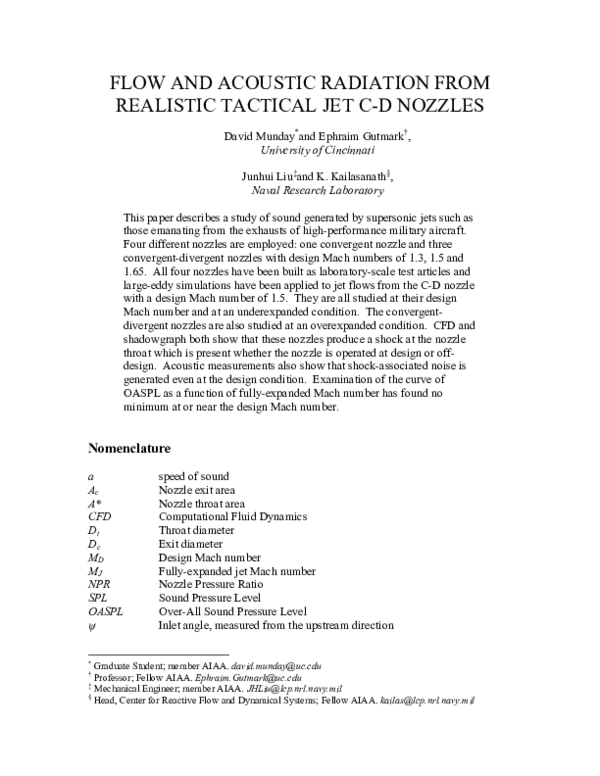 (PDF) Flow and Acoustic Radiation from Realistic Tactical Jet C-D Nozzles