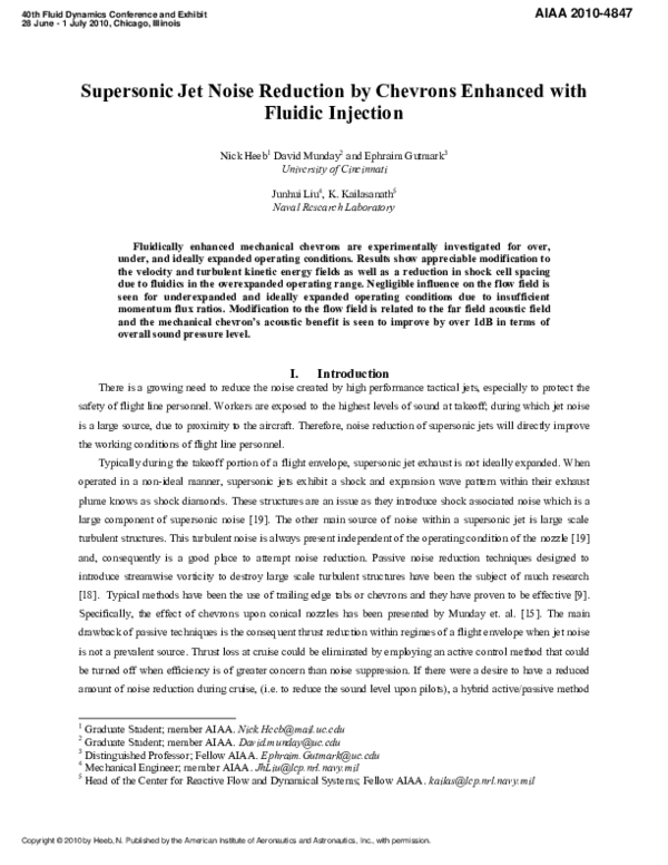 (PDF) Supersonic Jet Noise Reduction by Chevrons Enhanced with Fluidic ...