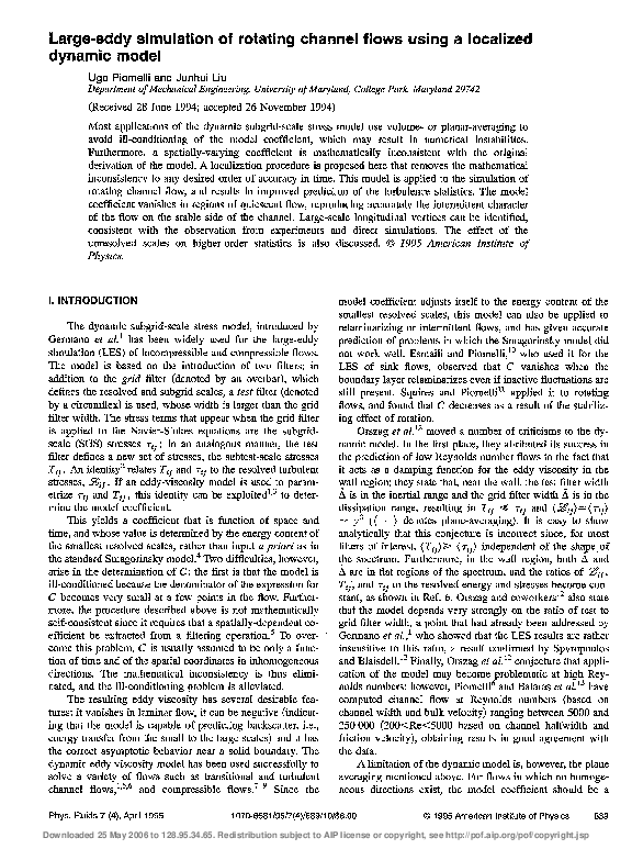 (PDF) Large-eddy simulation of turbulent heat convection in a spanwise rotating channel flow ...
