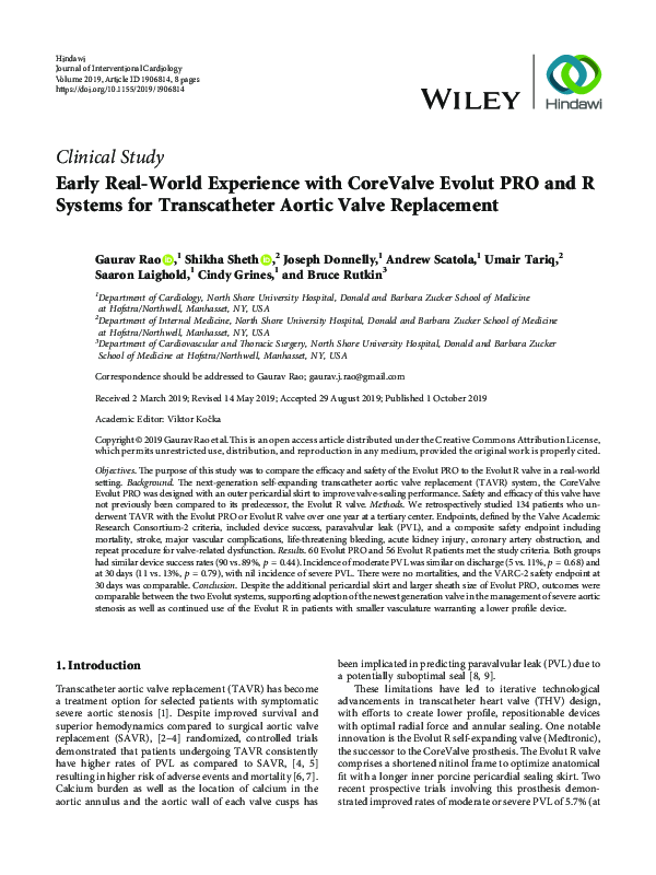 (PDF) Early Real-World Experience with CoreValve Evolut PRO and R ...