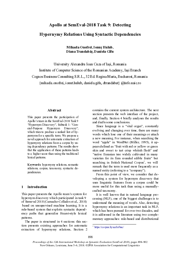 Pdf Apollo At Semeval 2018 Task 9 Detecting Hypernymy Relations Using Syntactic Dependencies