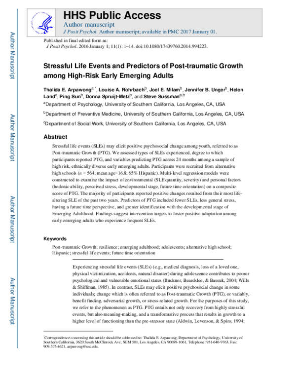 (PDF) Stressful life events and predictors of post-traumatic growth ...