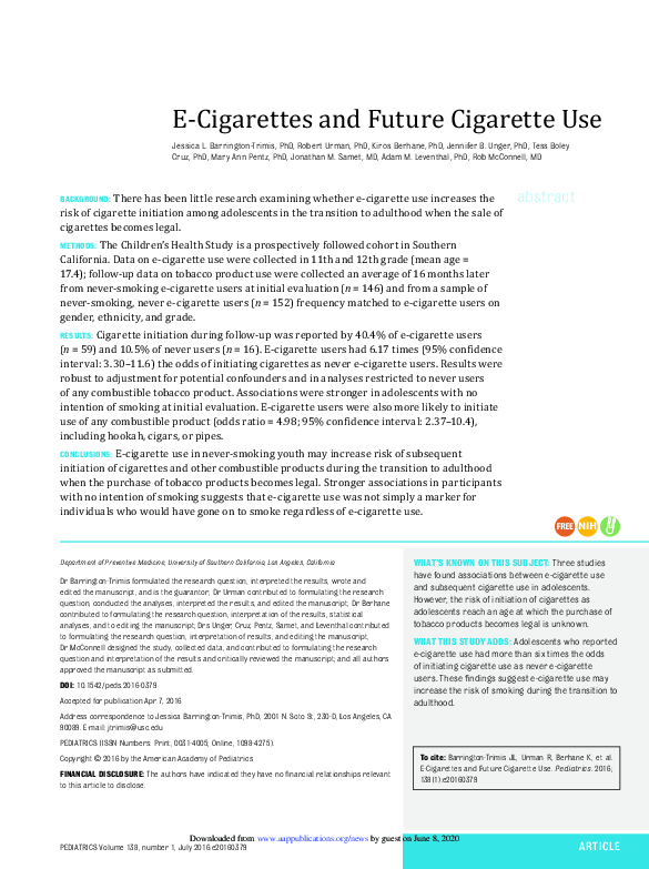 (PDF) E-Cigarettes and Future Cigarette Use