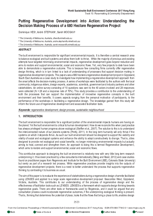 (PDF) Putting Regenerative Development into Action: Understanding the Decision Making Process of ...