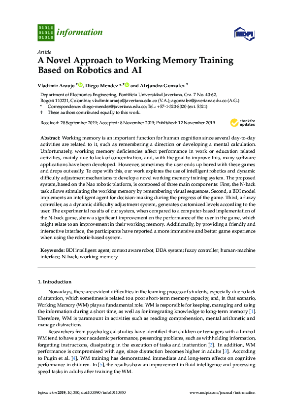 (PDF) A Novel Approach to Working Memory Training Based on Robotics and AI
