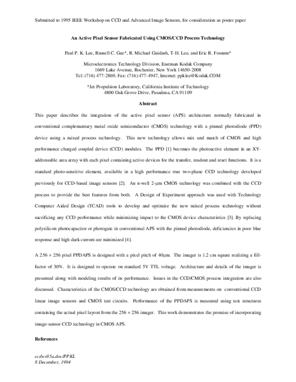 (PDF) An active pixel sensor fabricated using CMOS/CCD process technology