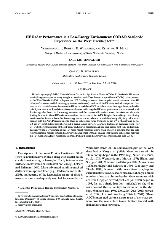 (PDF) HF Radar Performance in a Low-Energy Environment: CODAR SeaSonde ...